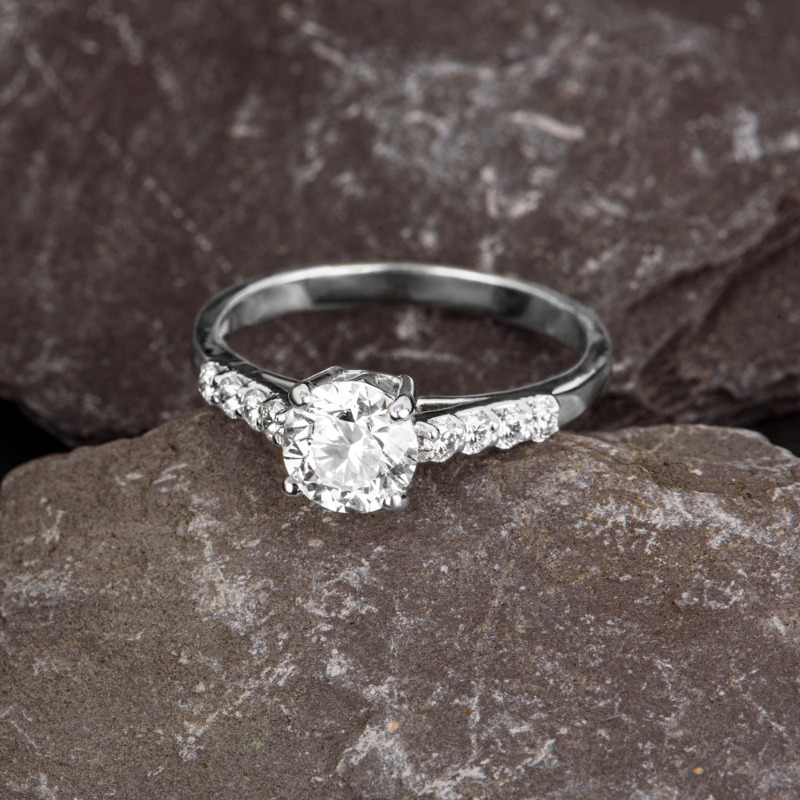 White Gold Round Brilliant Cut Diamond Ring 0.94ct H-I/VS | Rich Diamonds